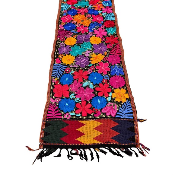Other | Mexican Floral Embroidered Table Runner Bright Rainbow Chiapas ...